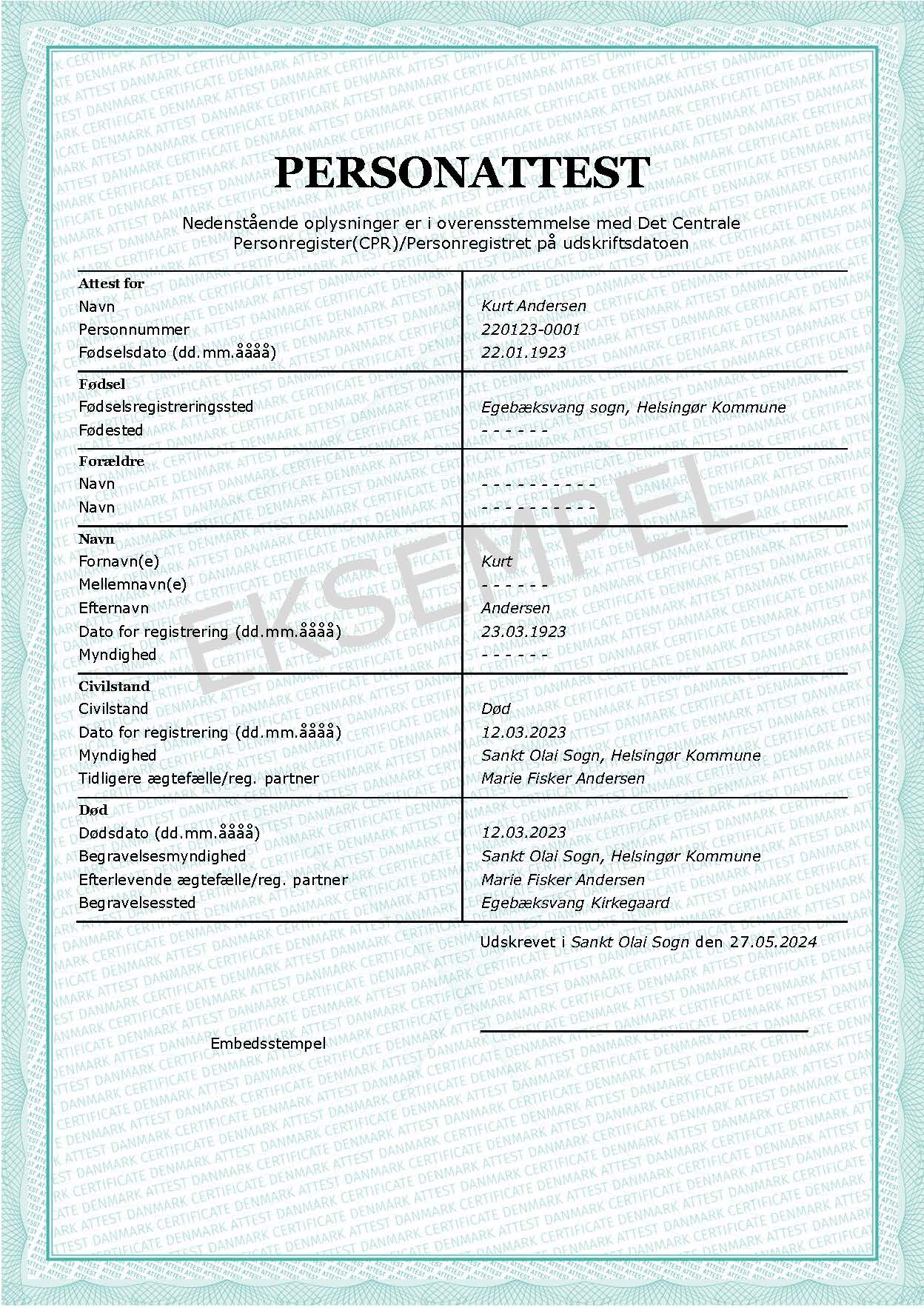 Certificate of Personal Data ("Personattest") – Personregistrering.dk - EN